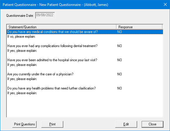 Editing questionnaire responses